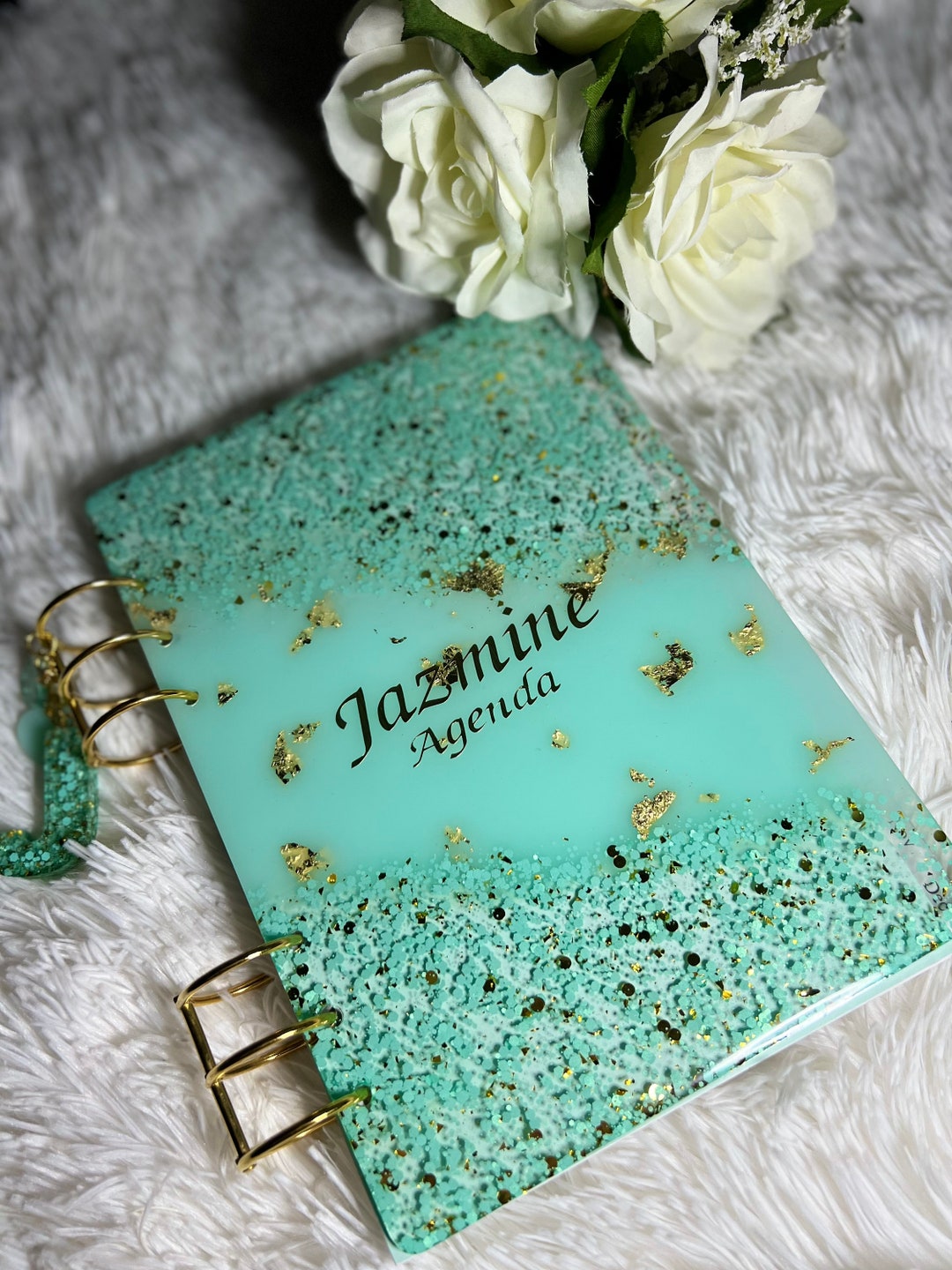 Diary in Epoxy Resin, Large A5 Size, With Beautiful Aqua Blue and Gold ...