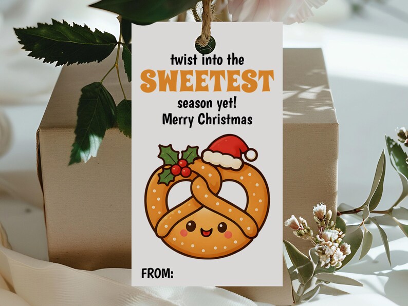 Pretzel Christmas Gift Tags, Printable Holiday Treat Tags (digital ...