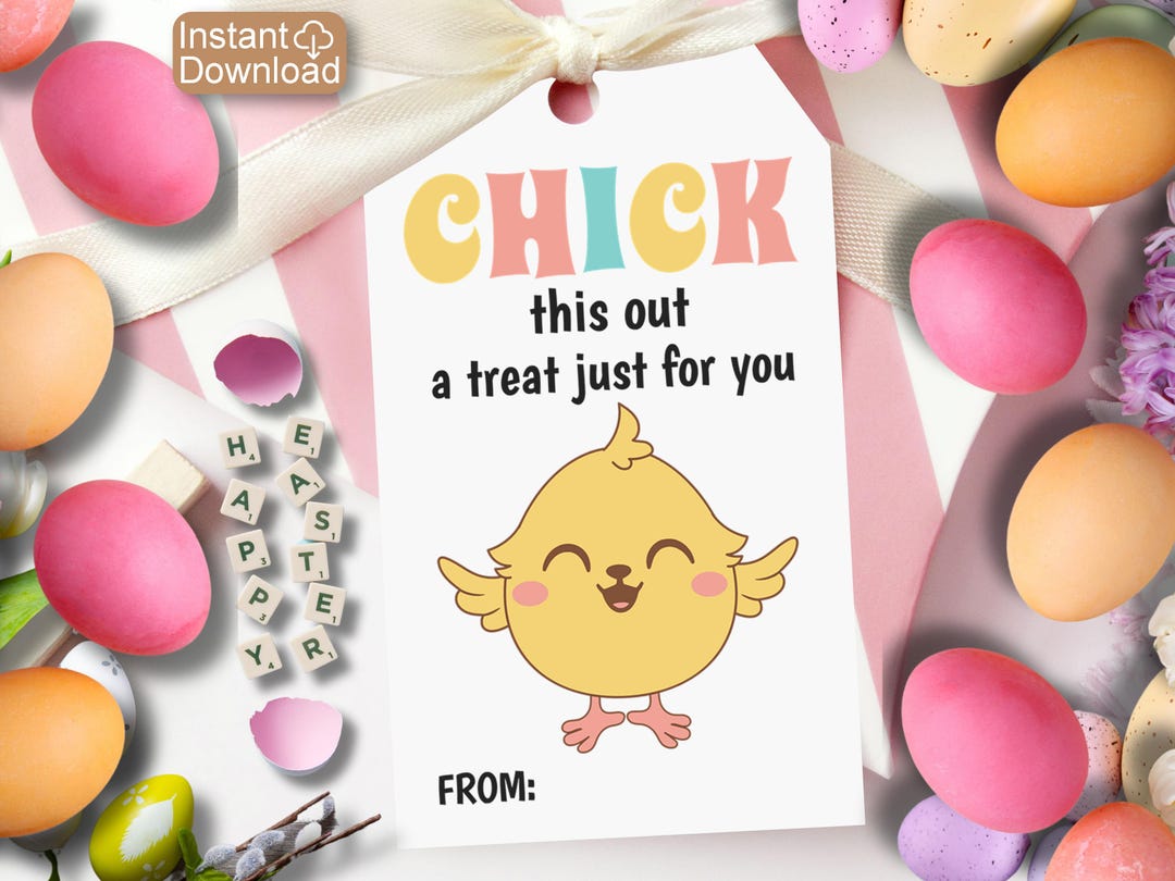 Chick Happy Easter Tag Printable Rabbit Bunny Easter Tag Easter Egg Tag ...