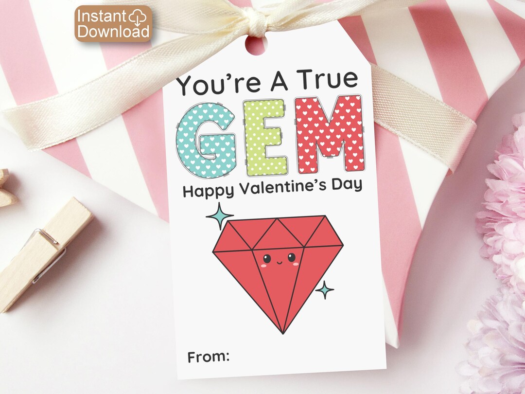 You're A Gem Valentine Tag Printable School Valentines Day Tag for Kids ...