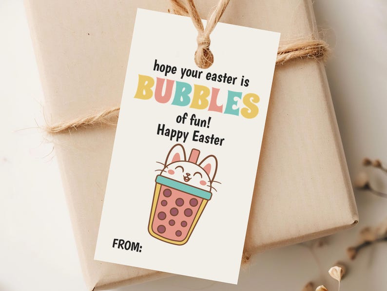 Easter Boba Tea Tags Printable Bunny Rabbit Easter Treats Tag Bubble ...