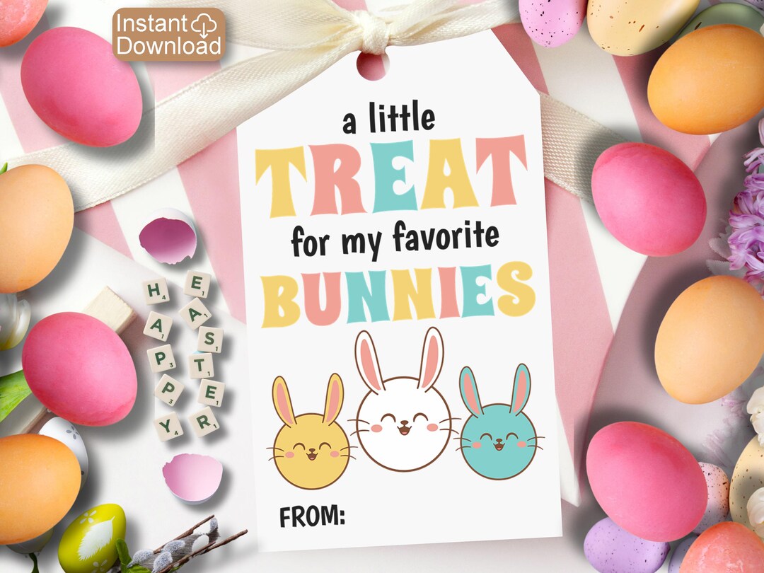 Rabbit Bunny Easter Basket Tag Printable Easter Day Tag Gift Tags for ...