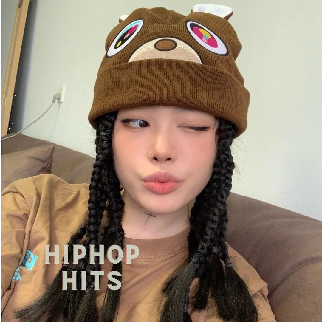 Cute Bear Hat Knit Graduation Wool Kanye West Beanie Warm Fashion Versatile Unisex Rap Hip Hop ...
