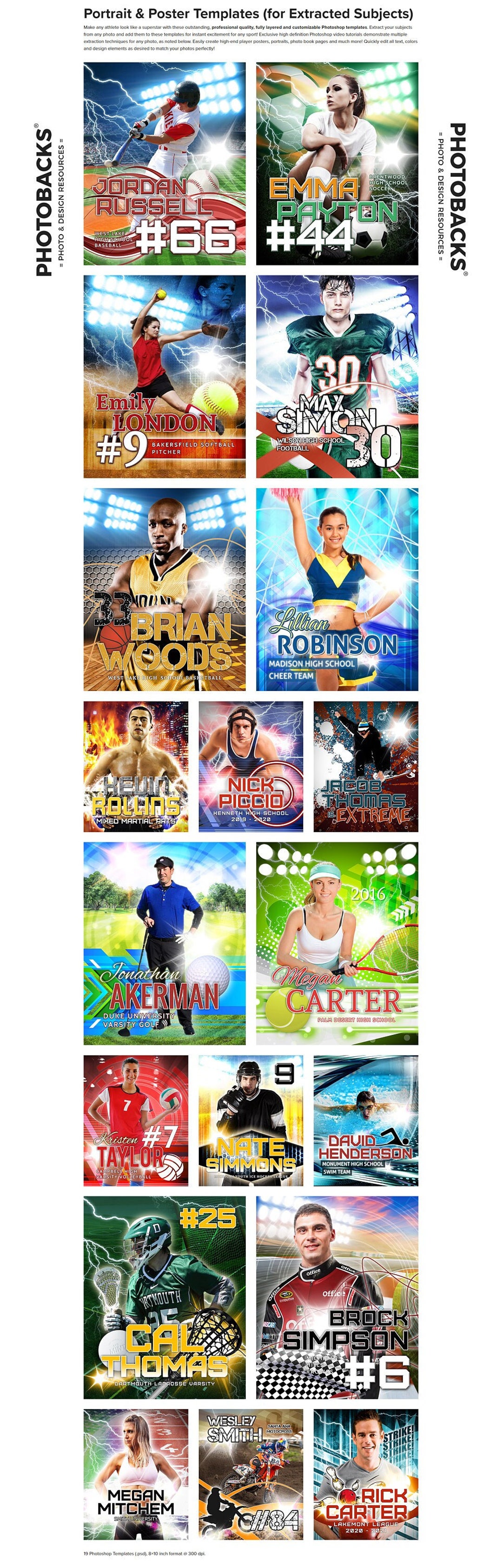 Sports Portrait & Poster Photoshop Templates / Backgrounds (for ...
