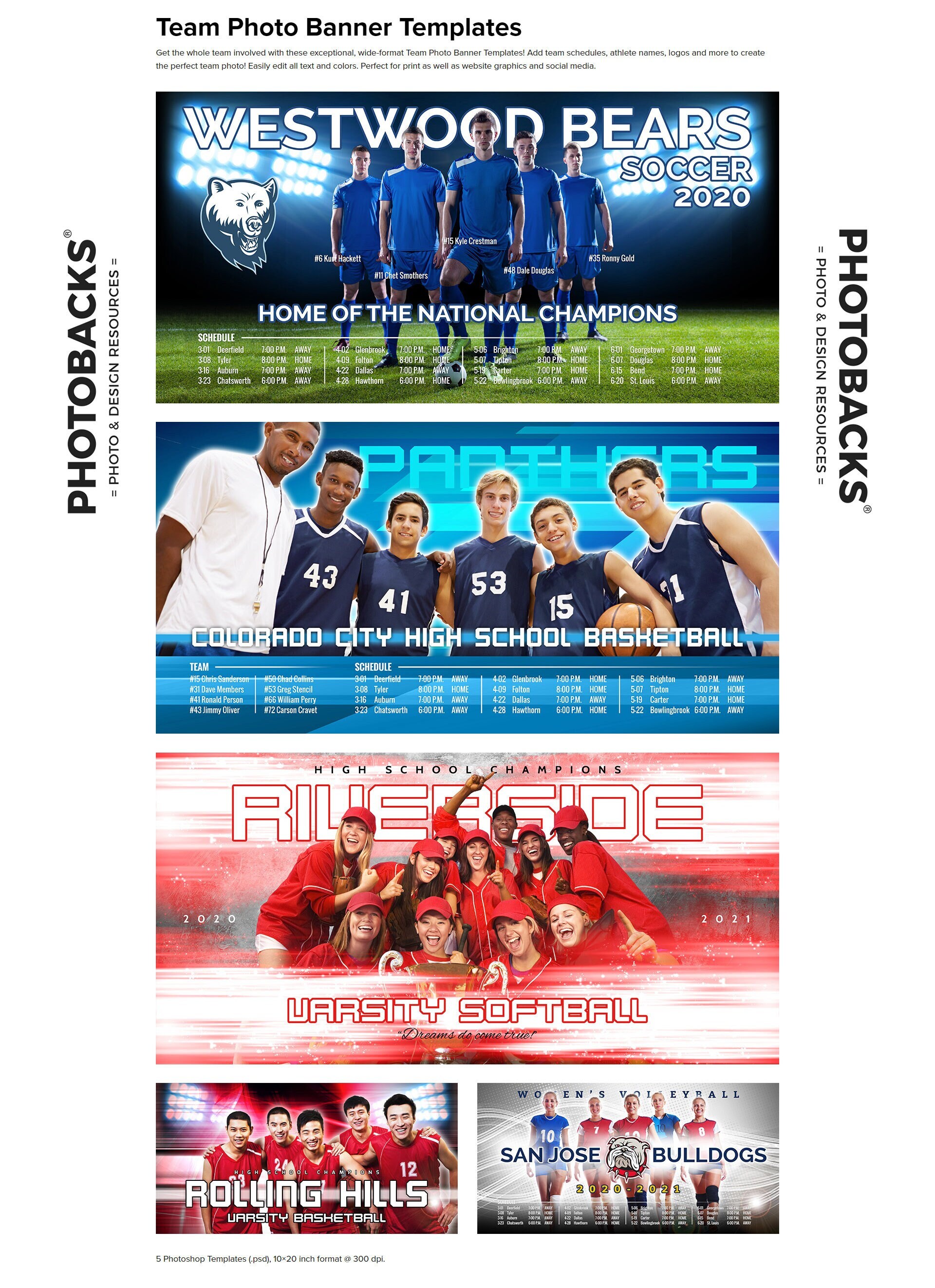 Sports Team Photo Banners Photoshop Templates Set From Photobacks ...