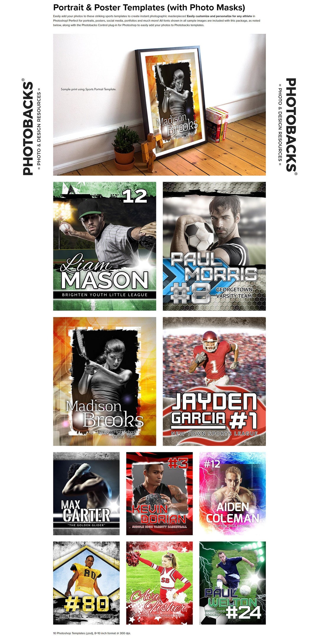 Sports Portrait & Poster Templates Set with Photo Masks From Photobacks ...