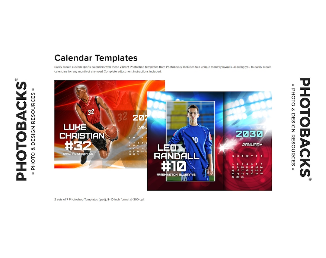 Sports Monthly Calendars Photoshop Templates From Photobacks Sports ...