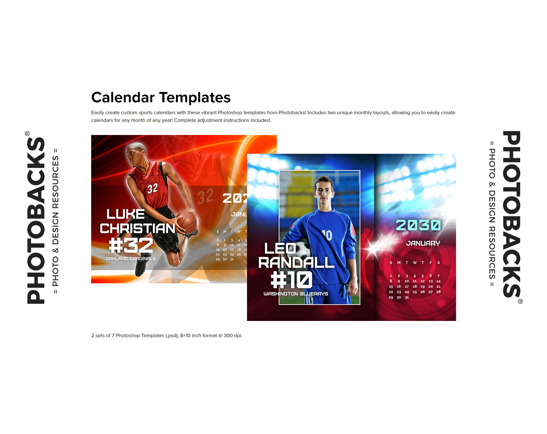 Sports Monthly Calendars Photoshop Templates From Photobacks Sports ...