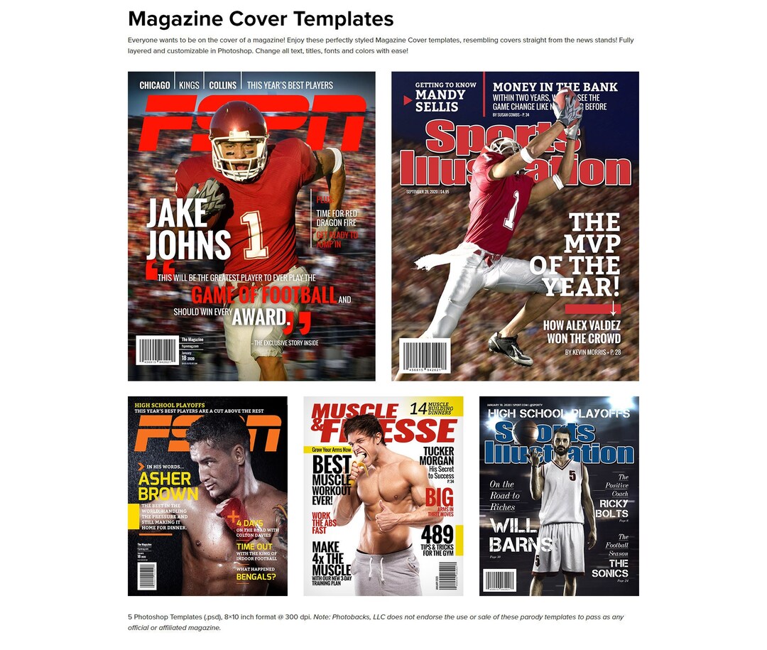 Sports Magazine Cover Photoshop Templates From Photobacks - Etsy