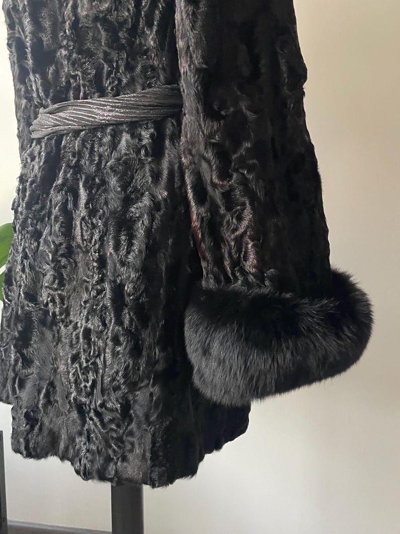 Vintage Karakul Lamb Fur Coat: Black Fox Collar, Handmade S-M - Etsy