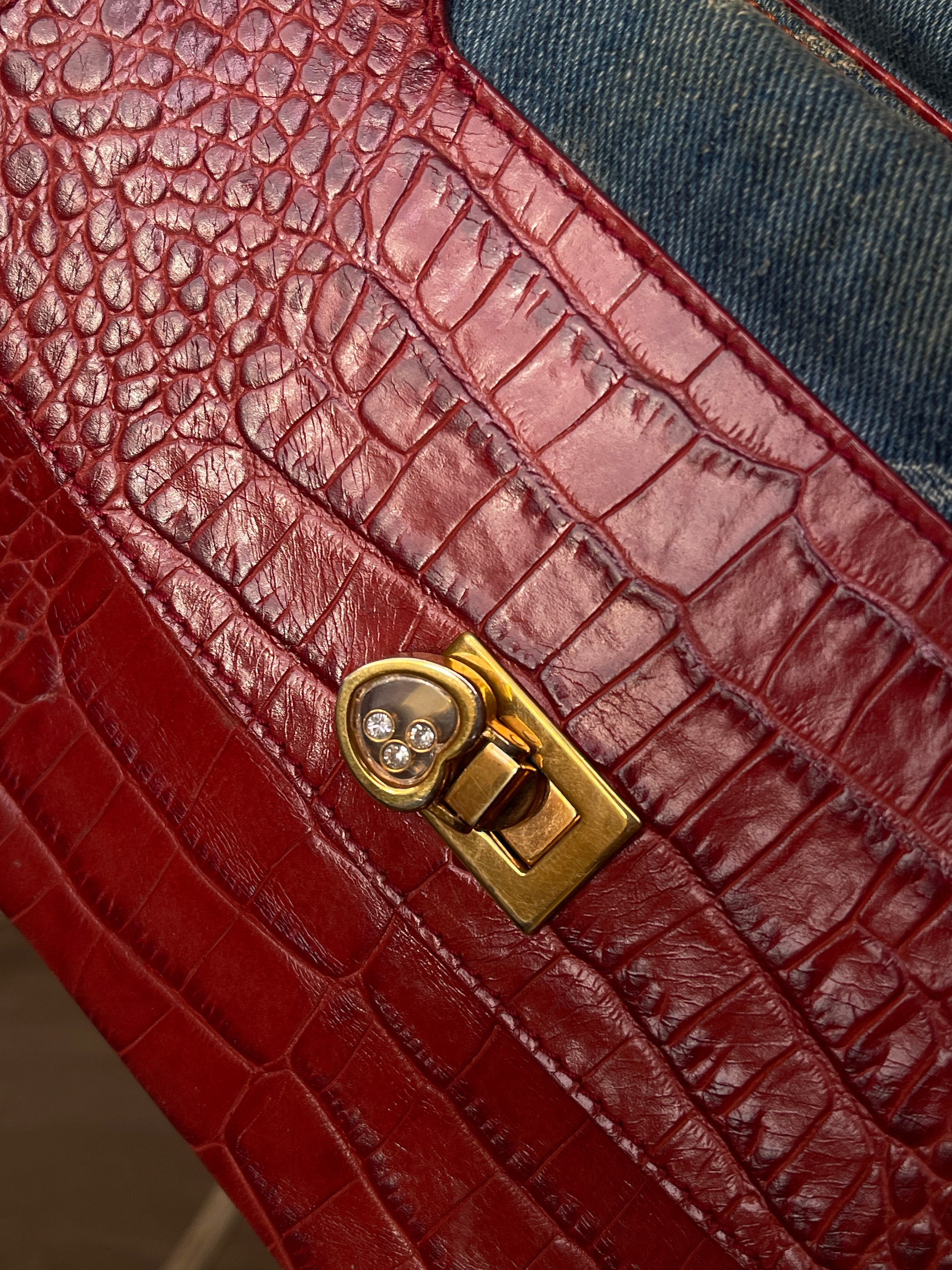 Chopard Denim and Red Croc Skin Vintage Handbag - Etsy
