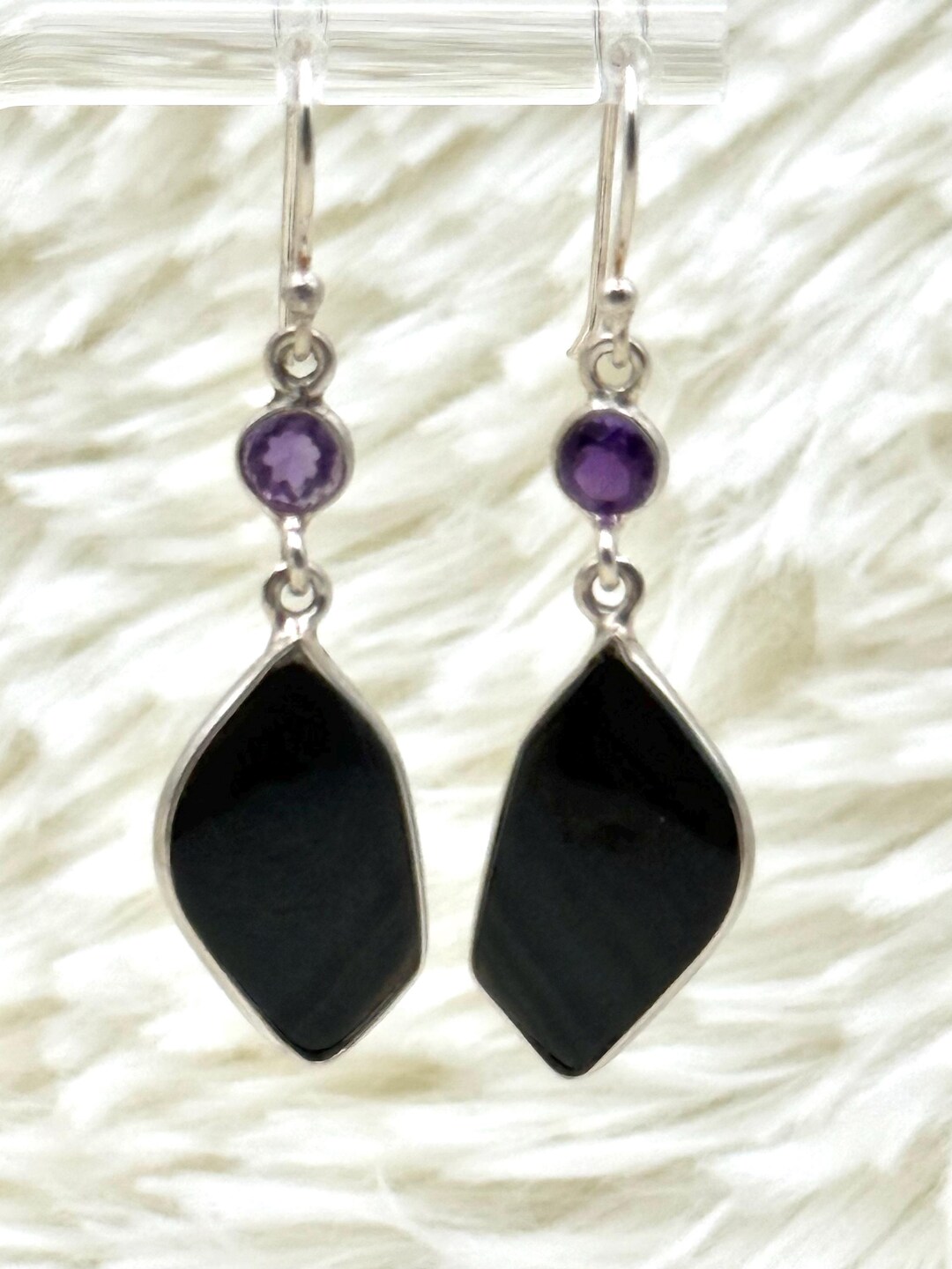 Natural Hawk Eye (blue Yellow Tiger Eye) & Amethyst 925 Silver Earrings ...