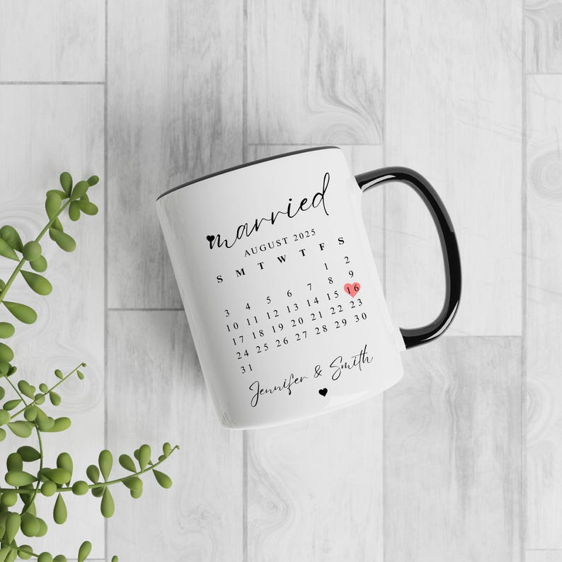 Married Calendar Mug, Custom Anniversary Mug With Names & Date, Custom ...