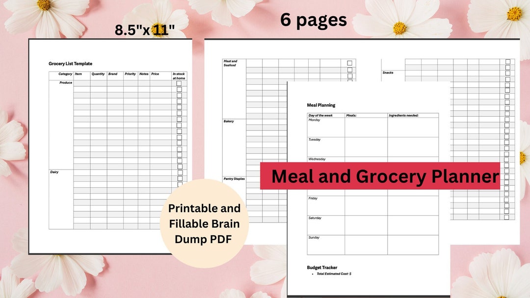 Editable Grocery List, Printable Download, Shopping List, Meal Plan - Etsy