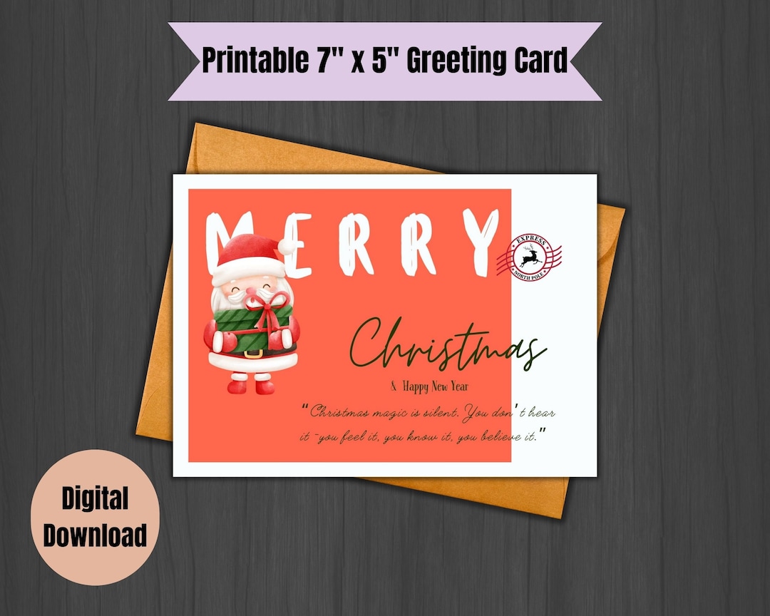 Christmas Card Santa Gift Printable Digital Greeting Card - Etsy