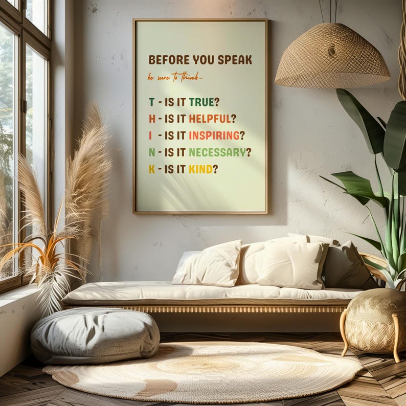 Think Before You Speak Poster, Affirmational Poster, Boho Decorations ...
