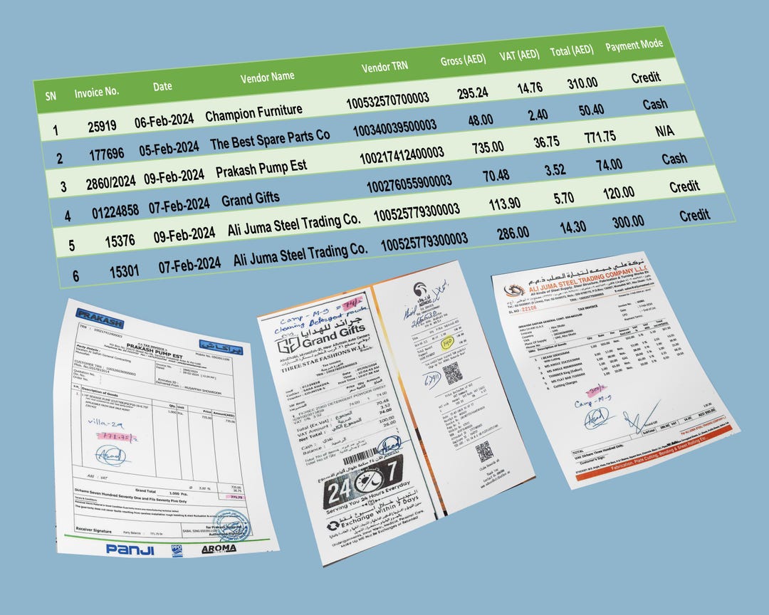 Transcribe 50 Invoices ( Voucher-receipt ) PDF-JPG to Excel Data Sheet ...