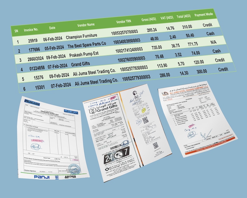 Transcribe 50 Invoices ( Voucher-receipt ) PDF-JPG to Excel Data Sheet ...