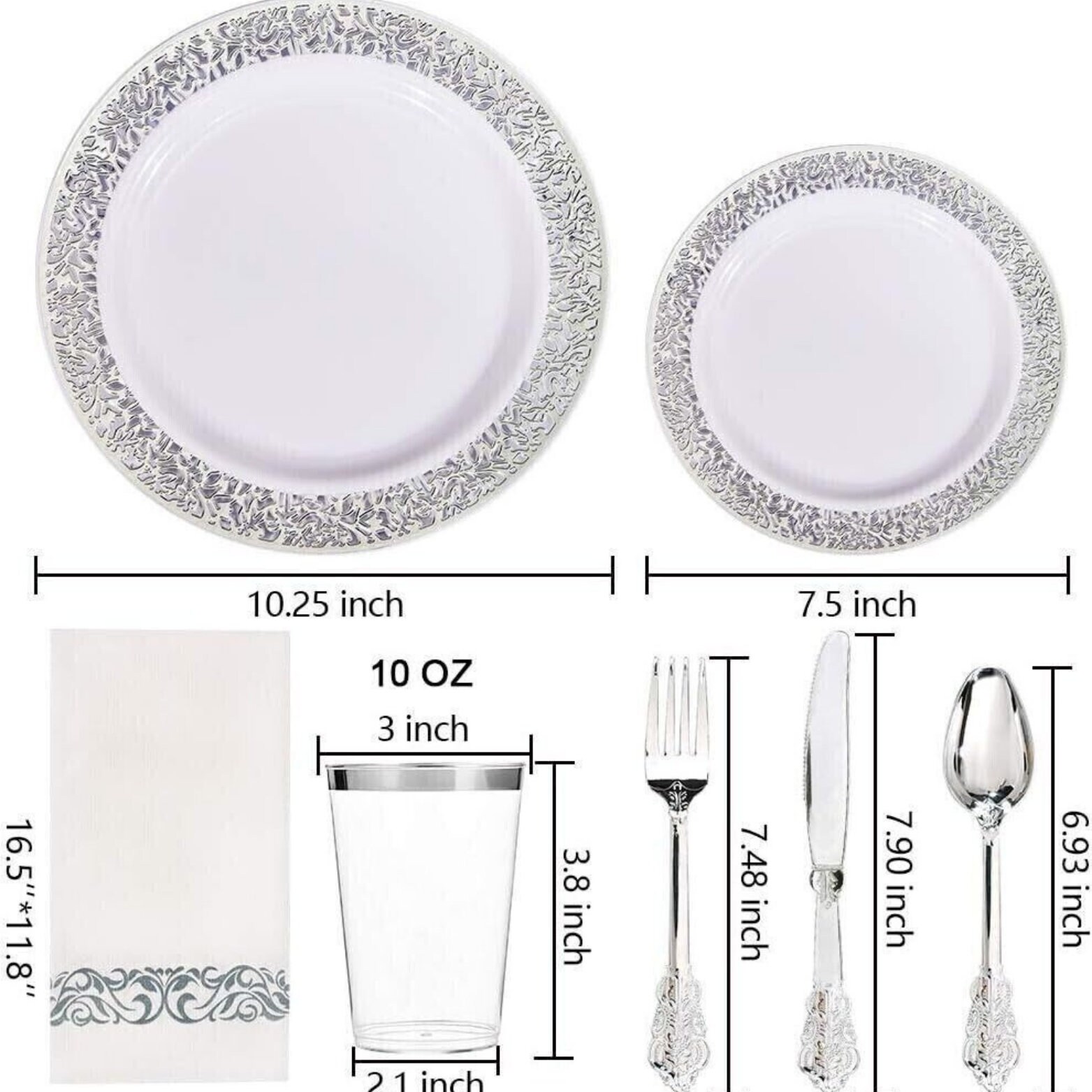 175 Pcs Silver Disposable Plates Tableware Dinner Set-50 Rose Gold Lace ...