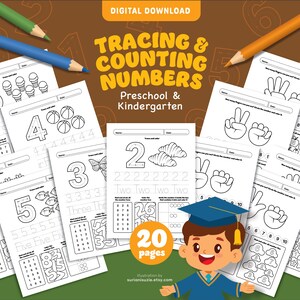 Number Tracing and Counting Worksheets 1-10, Preschool Math Activities ...