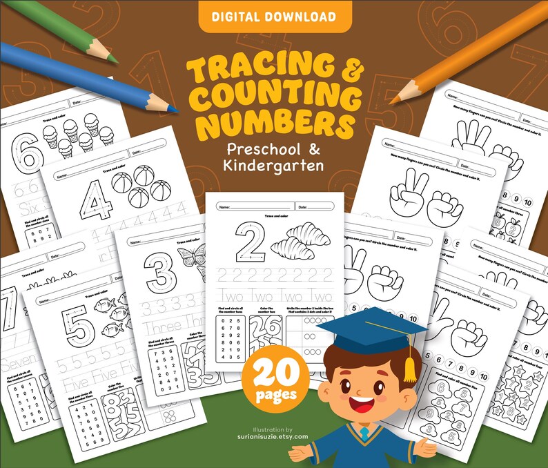 Number Tracing and Counting Worksheets 1-10, Preschool Math Activities ...