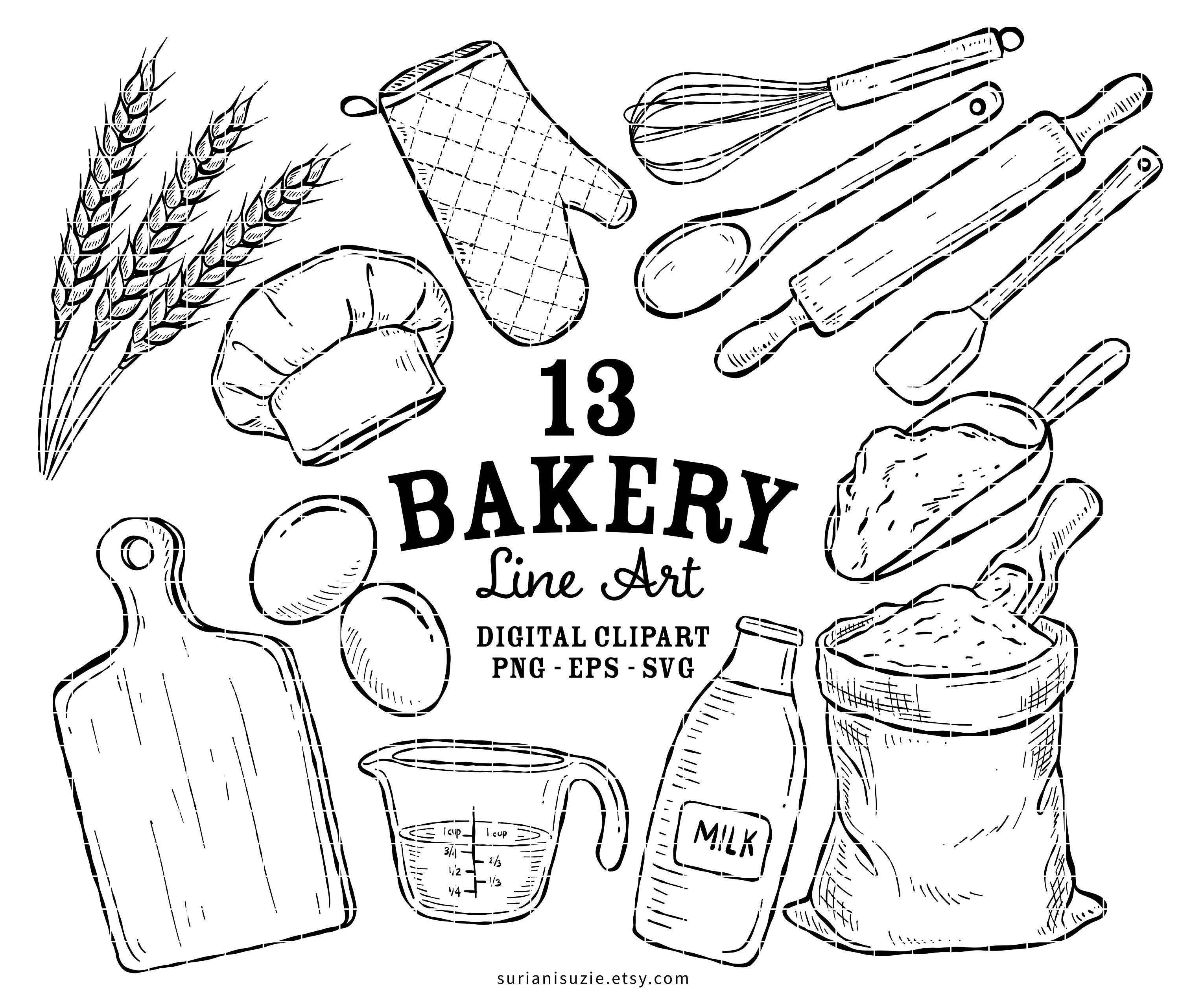 Bakery Line Art Clipart, PNG, SVG, EPS Vector Graphics Black and White ...