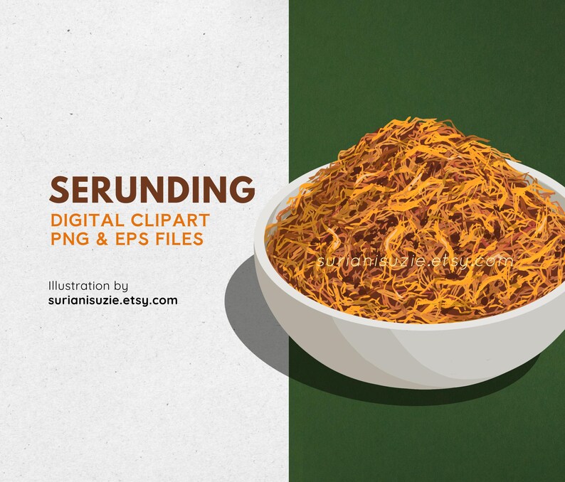 Rendang and Serunding Food Clipart: Malaysian Digital Illustration (PNG ...