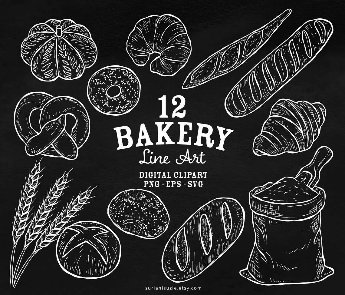 Bakery Line Art Clipart, PNG, SVG, EPS Vector Graphics Black and White ...