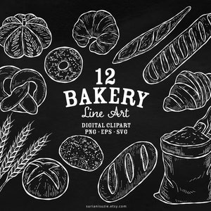 Bakery Line Art Clipart, PNG, SVG, EPS Vector Graphics Black and White ...