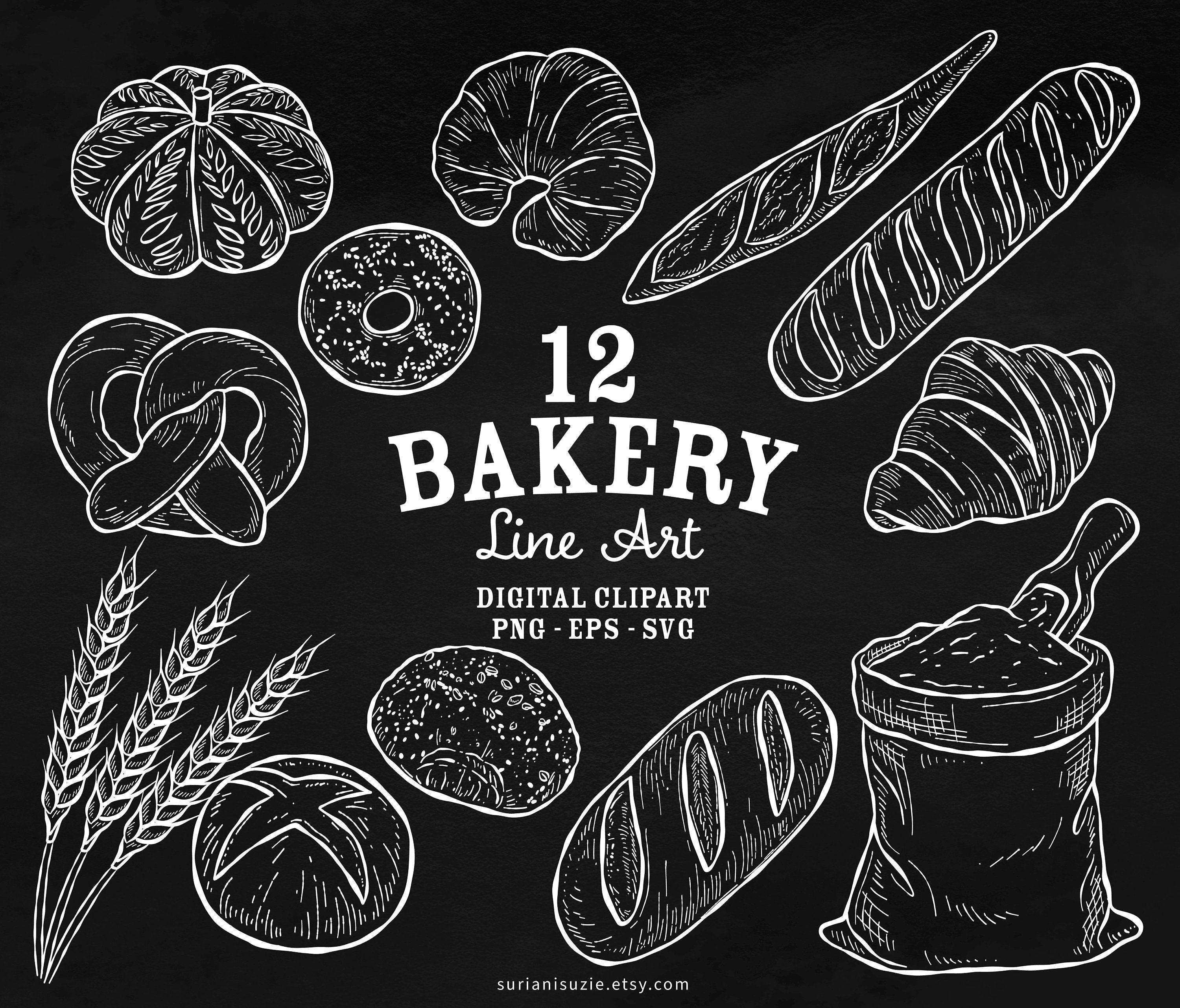 Bakery Line Art Clipart, PNG, SVG, EPS Vector Graphics Black and White ...
