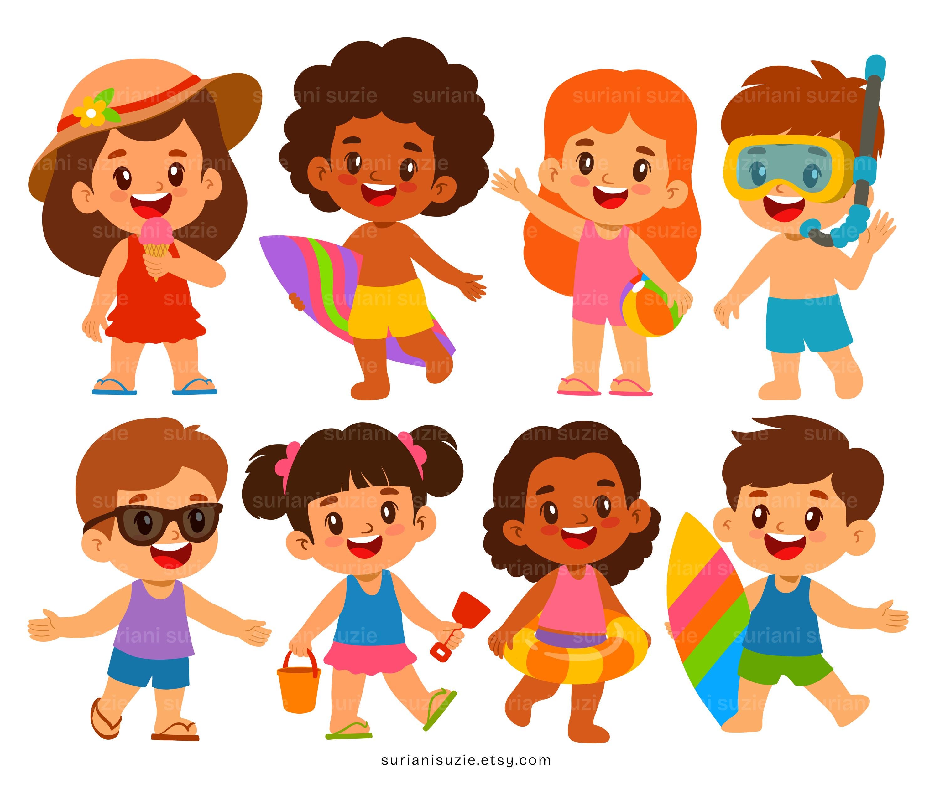 Summer Kids Clip Art: Beach Activities (EPS, PNG) - Etsy