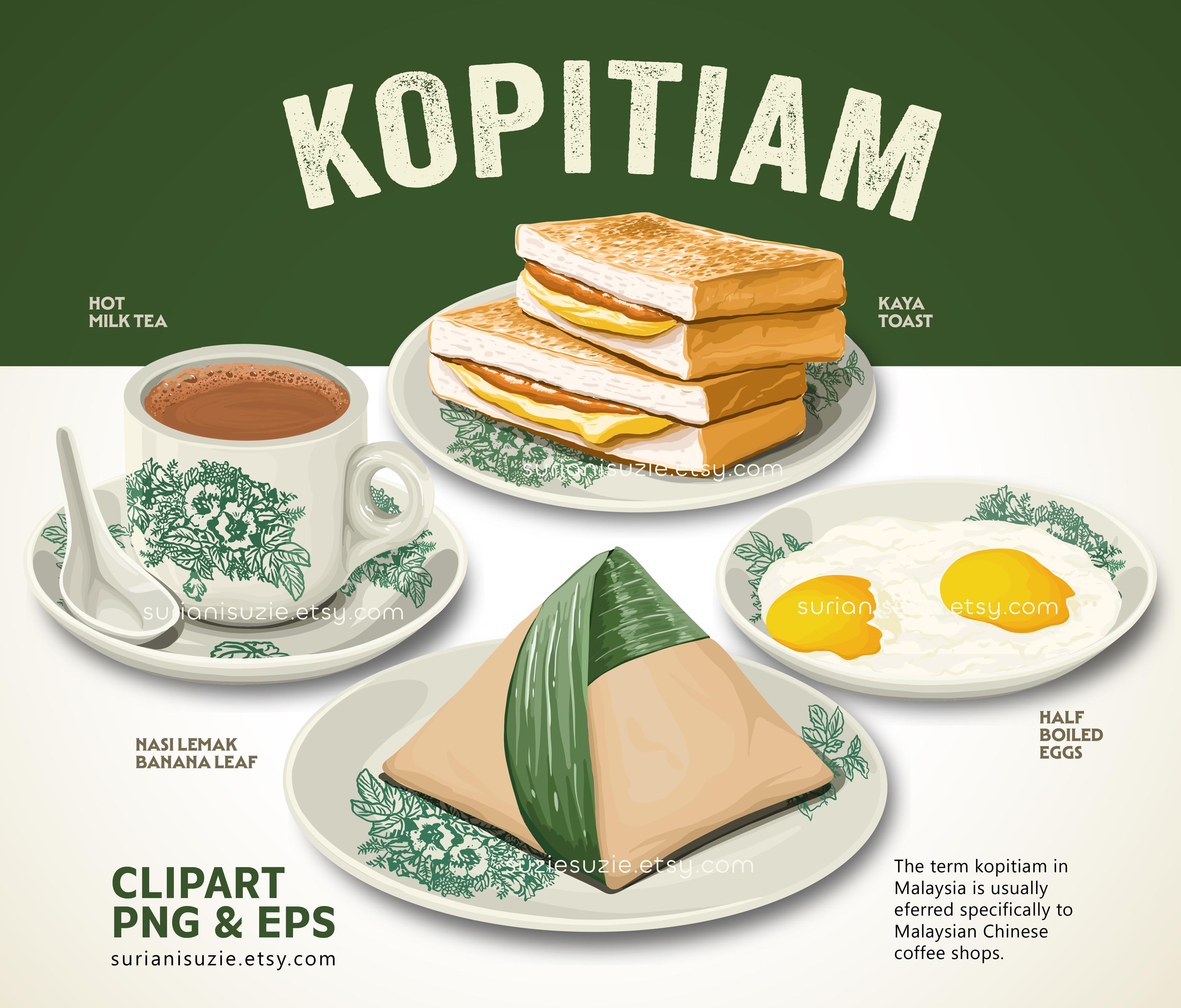 Kopitiam Breakfast Clipart, Ilustrasi Digital Makanan Malaysia and ...