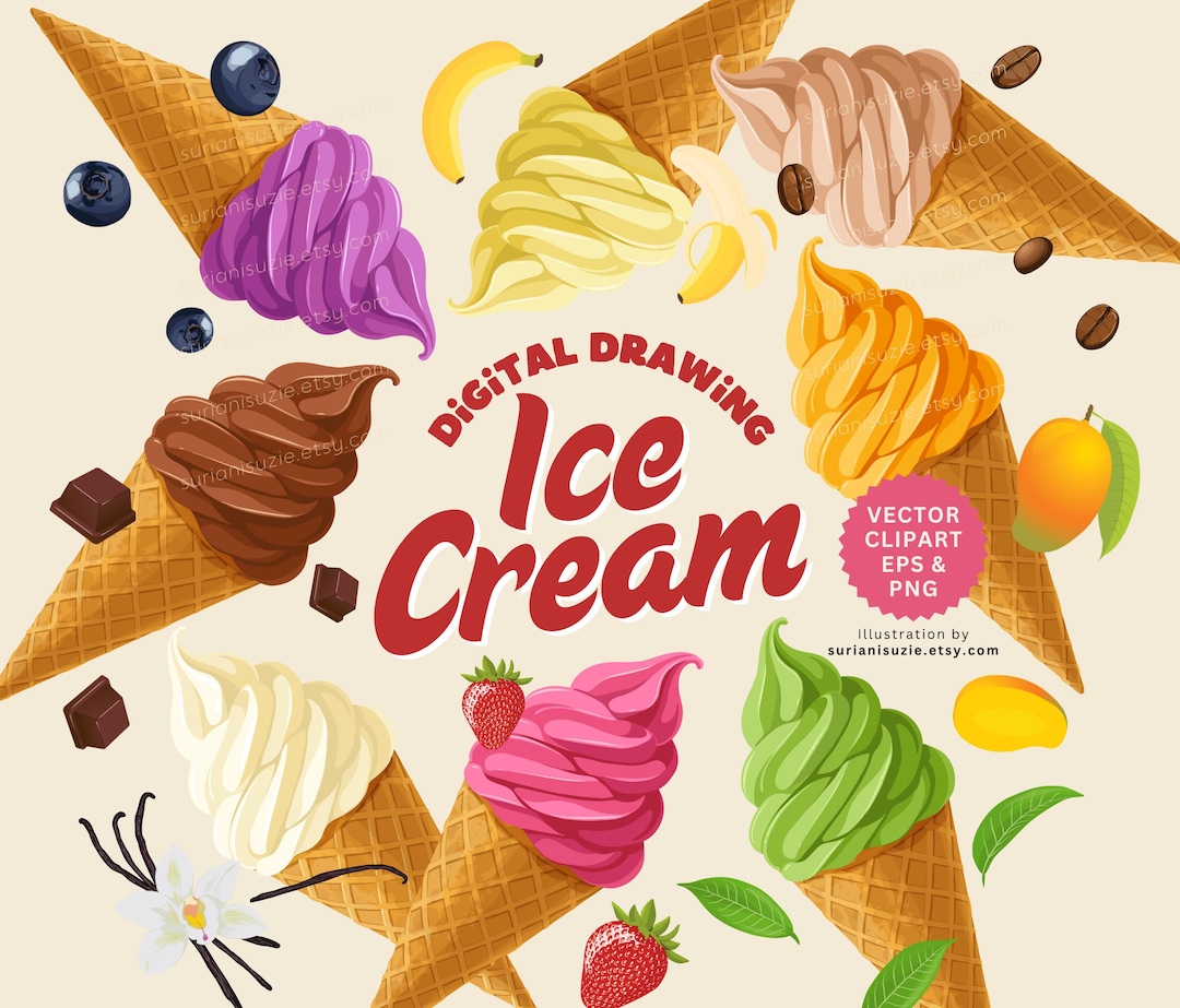 Ice Cream Cone Digital Illustration | Summer Clipart | High-quality ...
