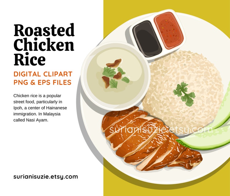 Roasted and Hainanese Chicken Rice Clipart, Ilustrasi Digital Makanan ...