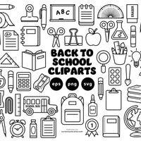 Back to School SVG Bundle PNG Eps Dxf Doodle Clipart Outline Black and ...