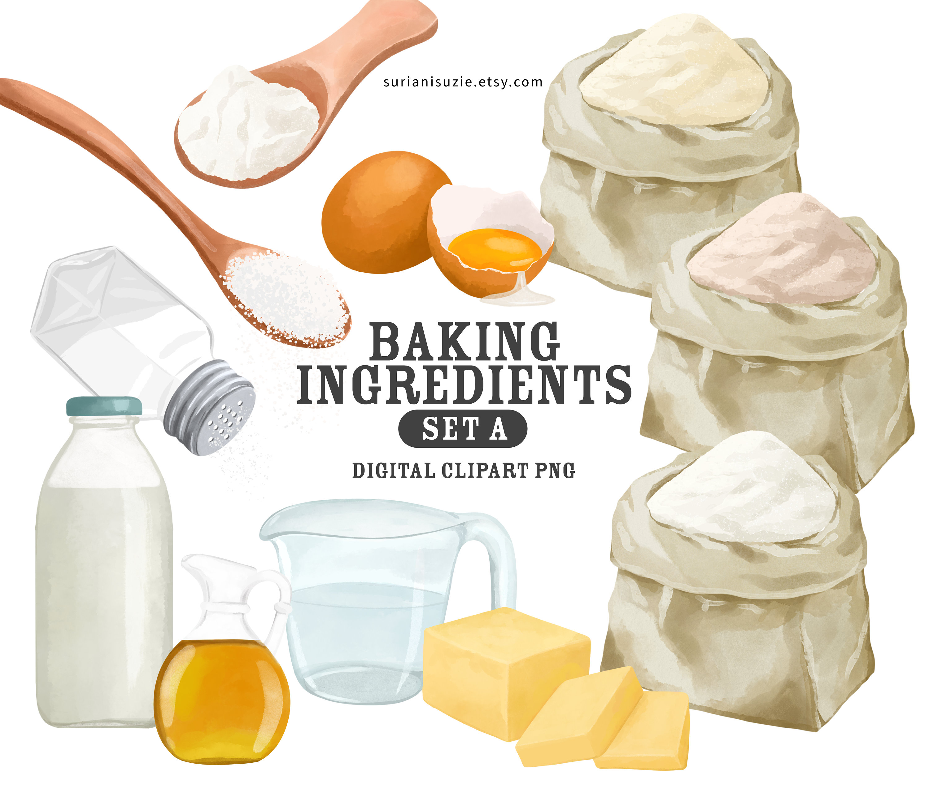 Baking Ingredients Set A, Digital Clipart PNG, Cooking Clip Art ...