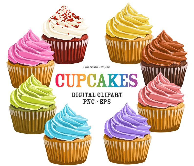 Cupcakes Clipart PNG and EPS, Digital Clip Art, Colorful Cakes, Baker ...