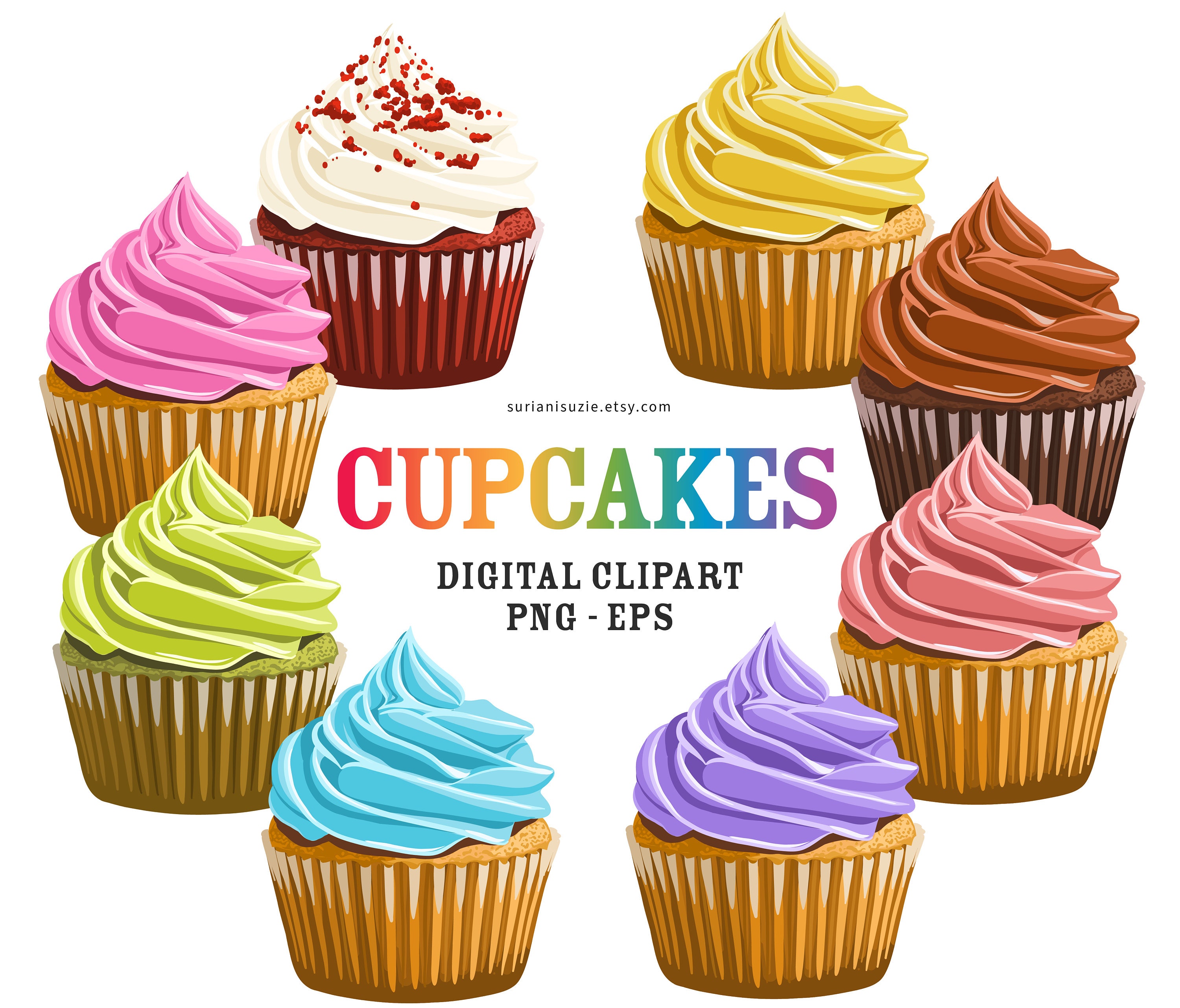 Cupcakes Clipart PNG and EPS, Digital Clip Art, Colorful Cakes, Baker ...