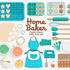 Home Baker Clipart Set, PNG, SVG, EPS Vector Graphics, Hand Drawn ...
