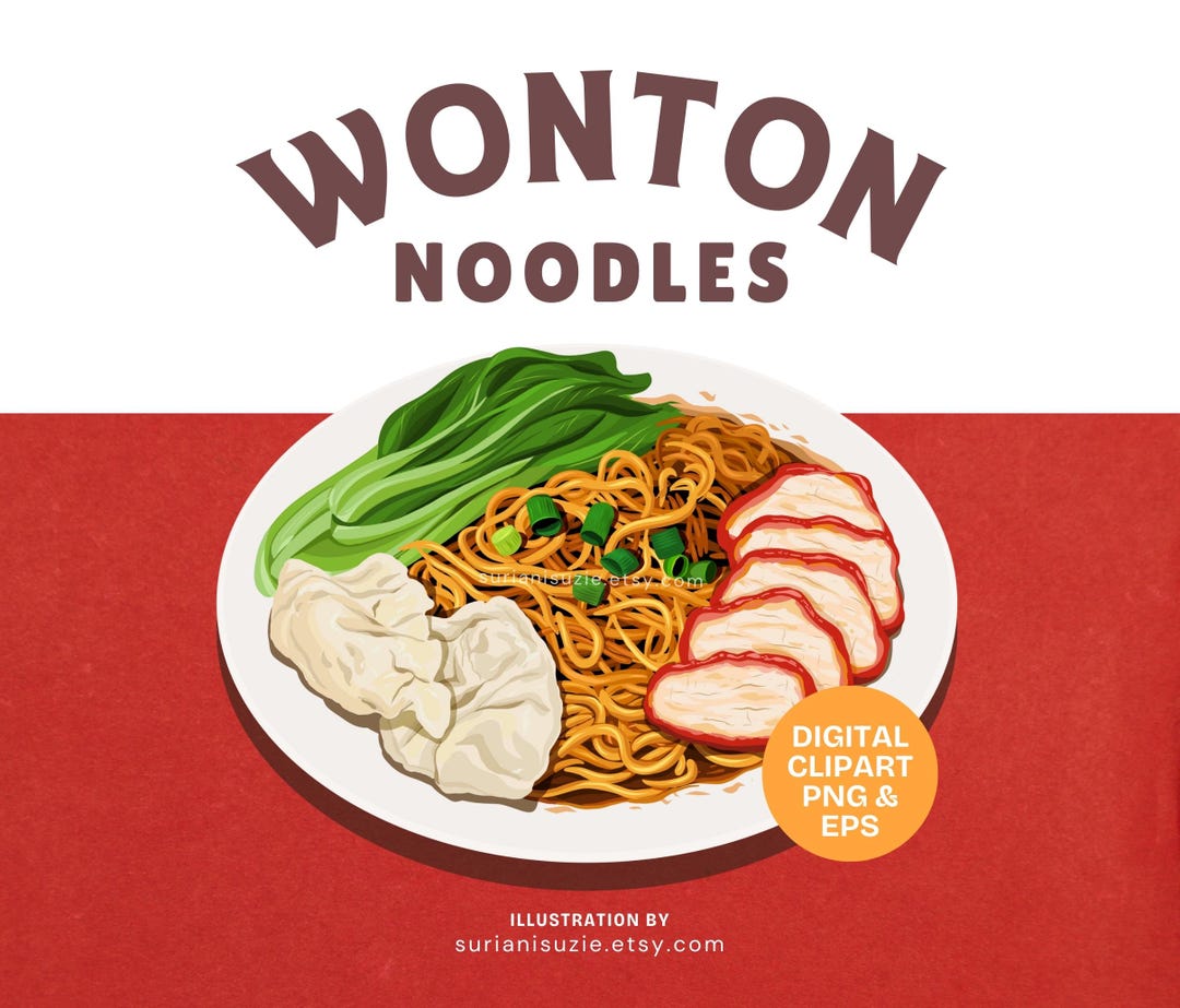 Wonton Noodles Clipart, Digital Illustration EPS and PNG, Vector ...