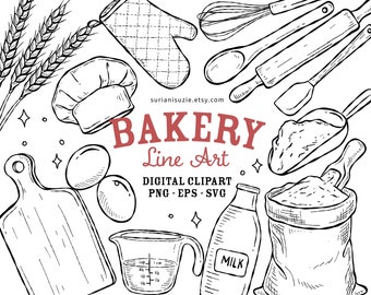 Bread Line Art Clipart: Bakery Vector Graphics (PNG, SVG, EPS) - Etsy