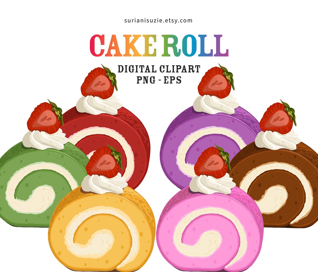 Cake Roll Clipart: Colorful Hand-drawn Graphics (PNG, EPS) - Etsy