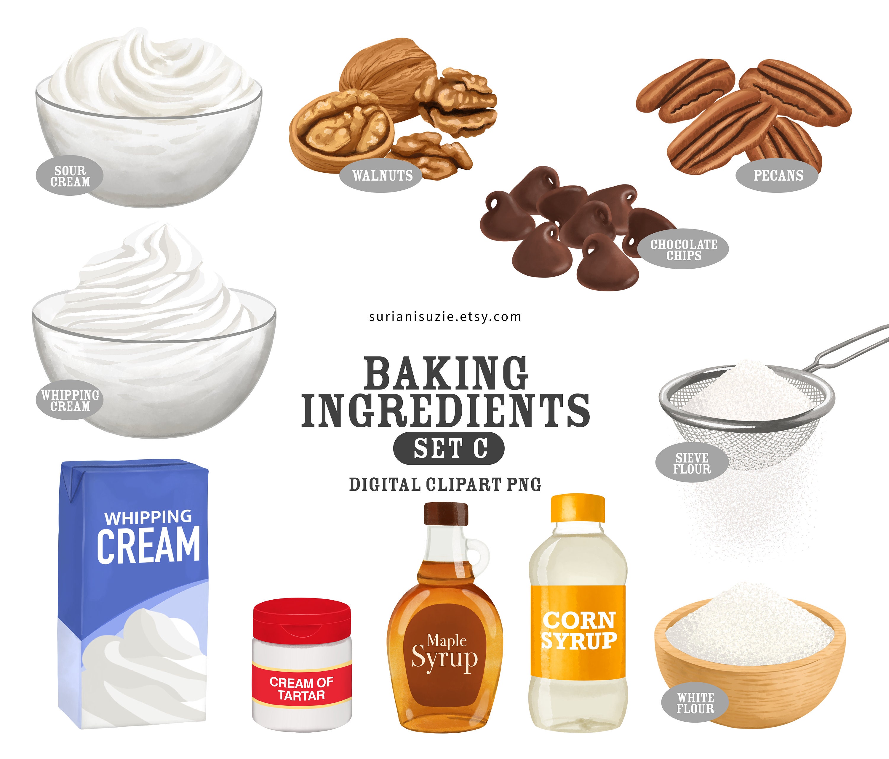 Baking Ingredients Set C, Digital Clipart PNG, Cooking Clip Art ...