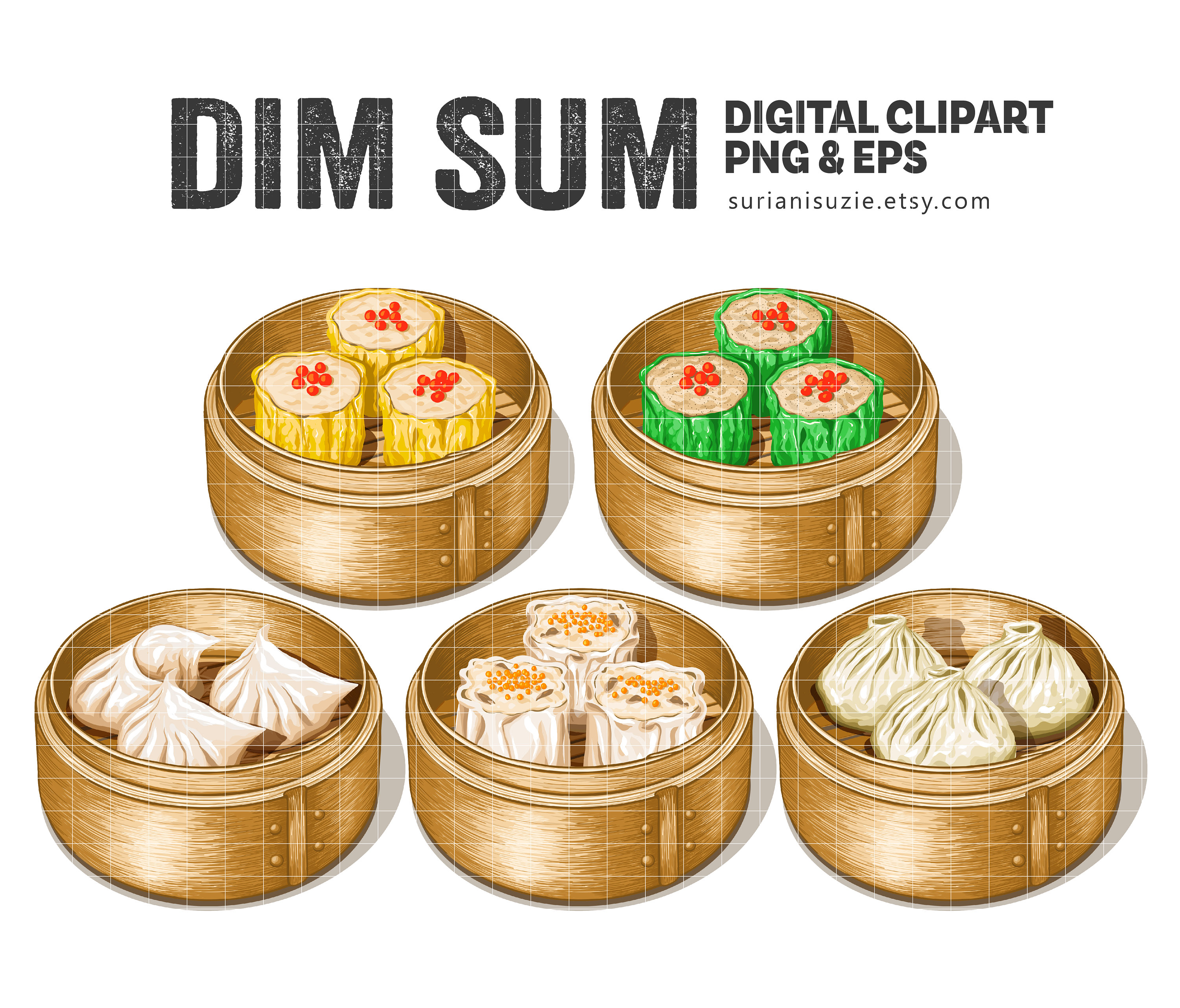 Dim Sum Clipart, Chinese Food, Dimsum, Dumpling, Siu Mai, Siew Mai, EPS, PNG, Vector Graphic ...