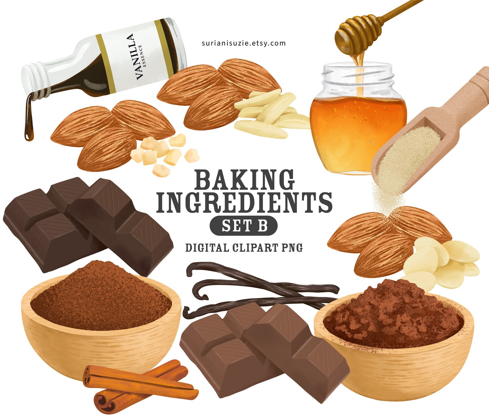 Baking Ingredients Set B, Digital Clipart PNG, Cooking Clip Art ...