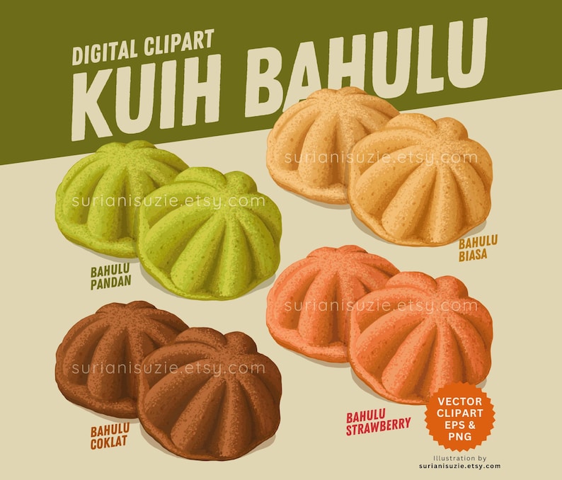 Bahulu Digital Clipart: Malaysian Food Vector Graphics (EPS, PNG) - Etsy