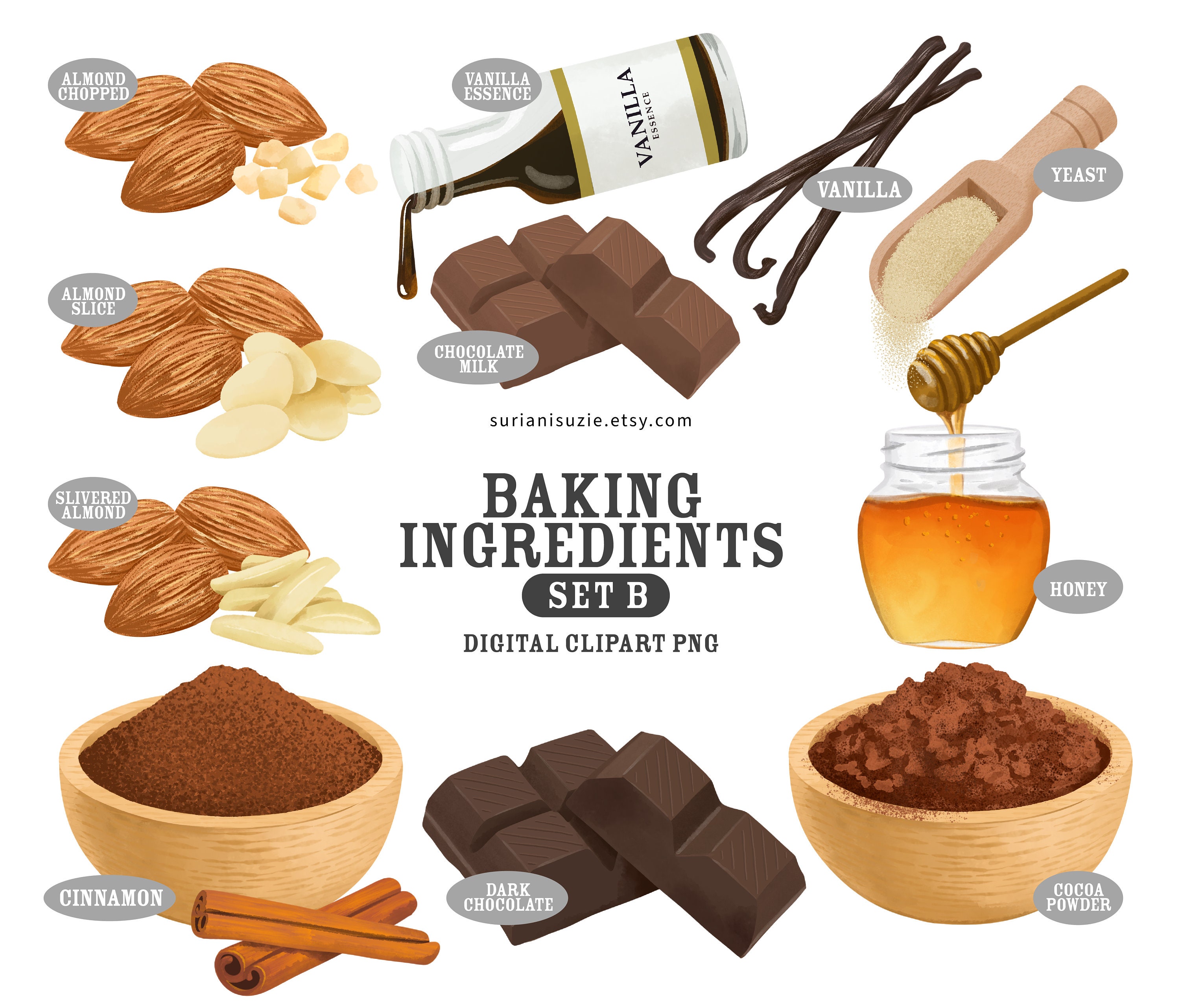 Baking Ingredients Set B, Digital Clipart PNG, Instant Download ...