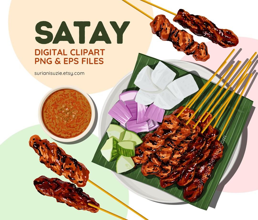Satay Clipart, Sate Digital Illustration EPS and PNG, Vector Graphic ...
