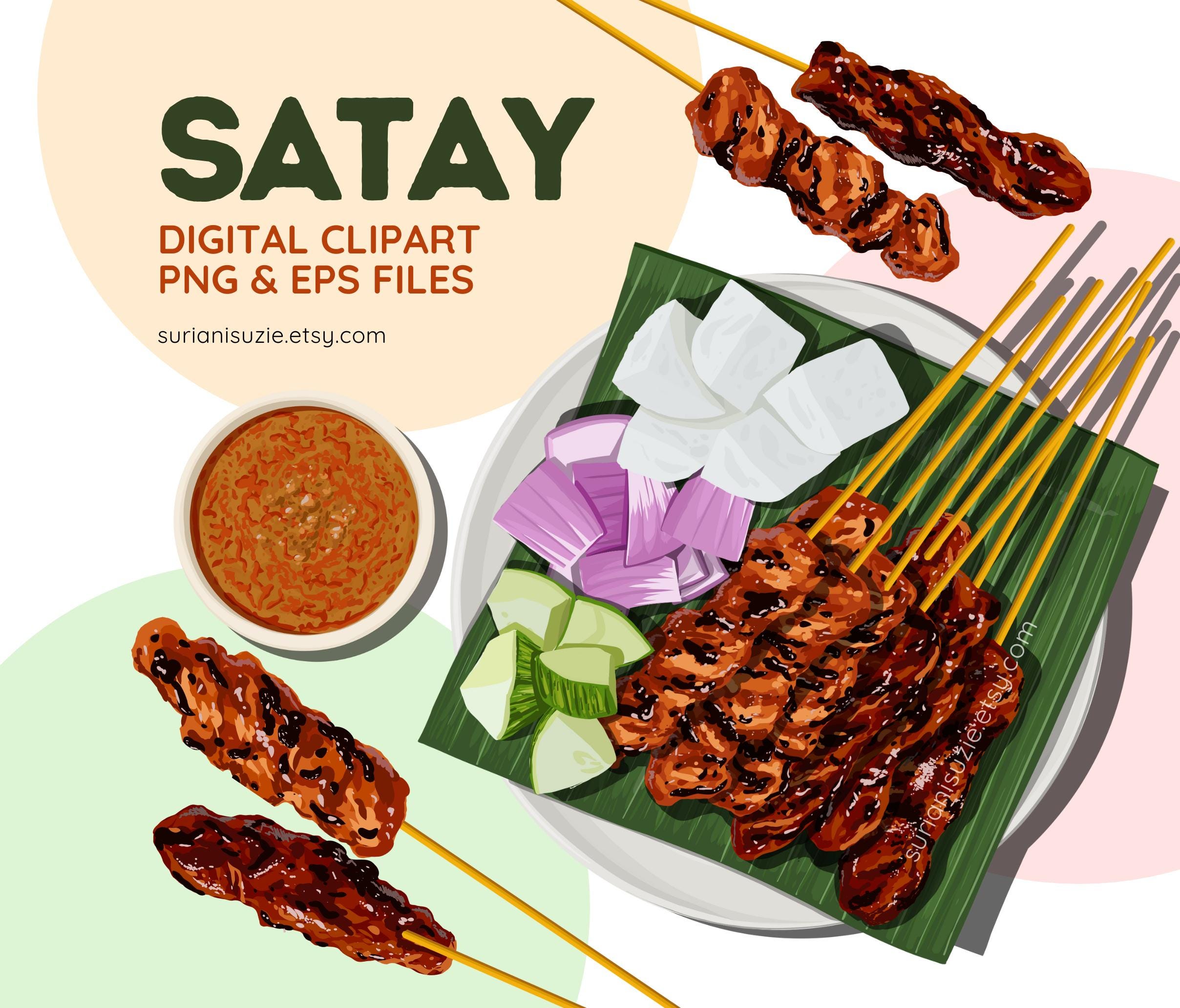 Satay Clipart, Sate Digital Illustration EPS and PNG, Vector Graphic ...