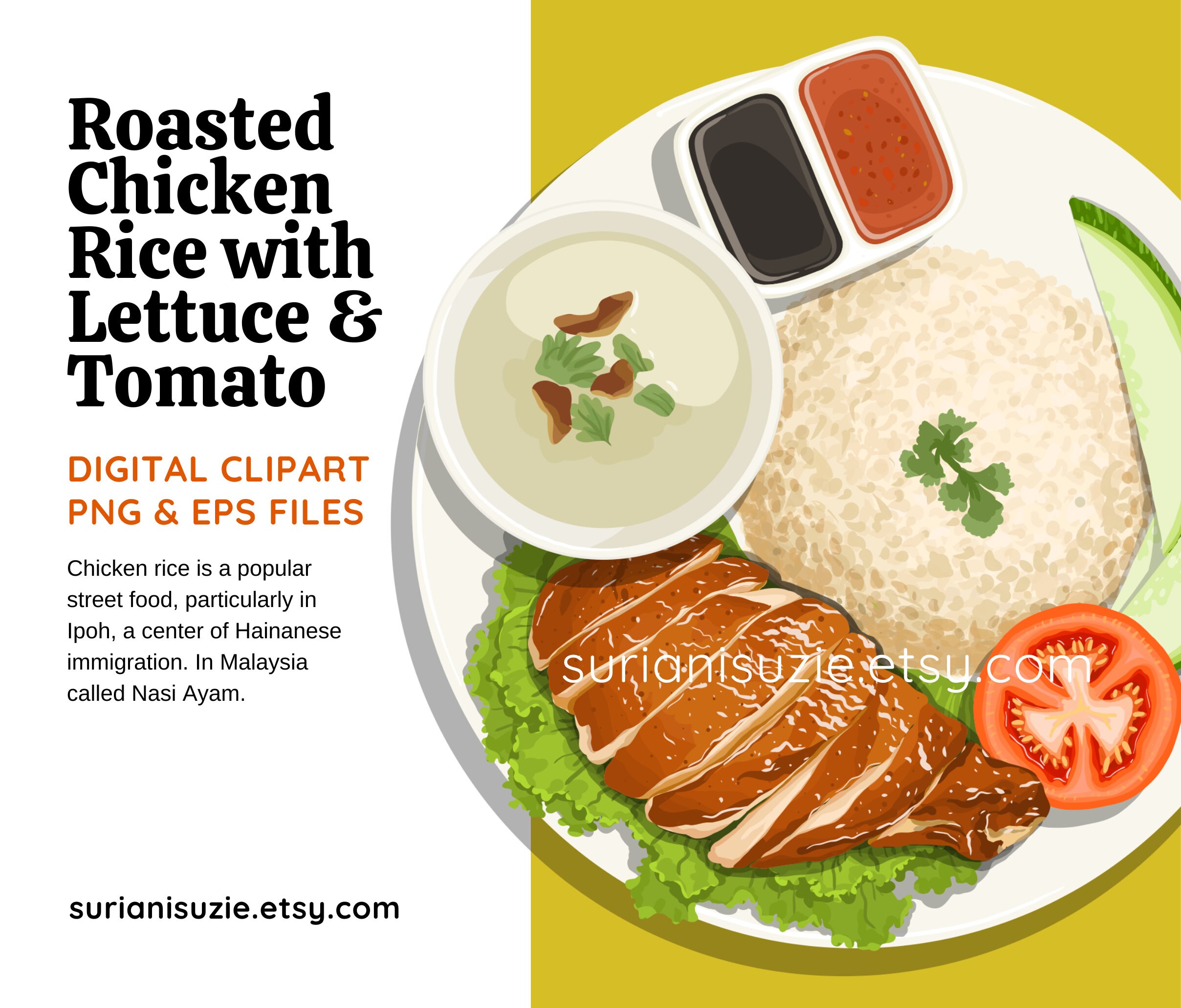Roasted and Hainanese Chicken Rice Clipart, Ilustrasi Digital Makanan ...